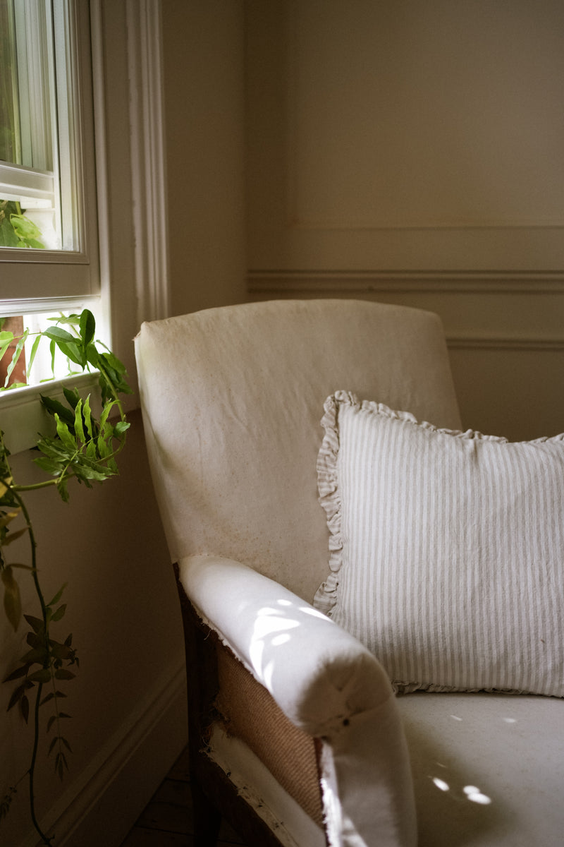 The Provence Ticking Stripe Washed Linen Cushion Taupe 40x40cm – Morgan ...
