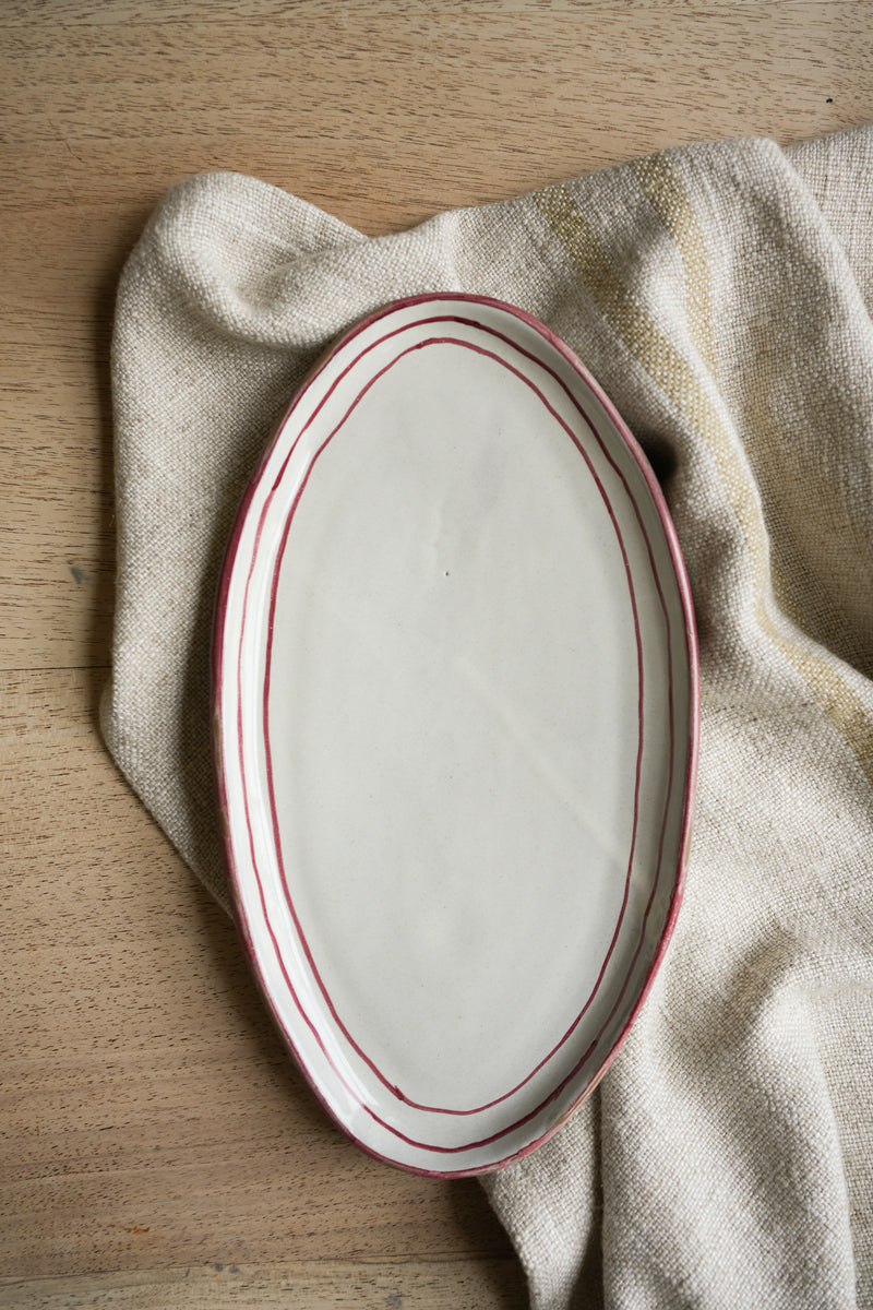 Hand Painted Breton Stripe Oval Plate - Brick – Morgan Wright Wholesale